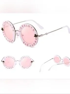Accessories | Round Luxury Pink Tint With White Frames Bold Statement ...